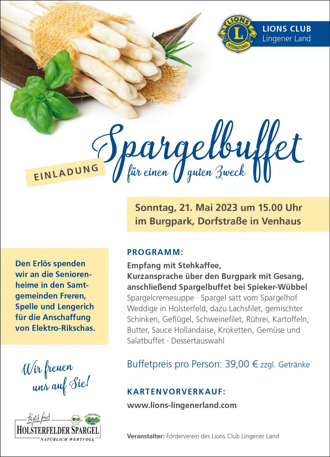 Spargel Event am 21.05.2023 – Burgpark Venhaus | Lions Club Lingener Land